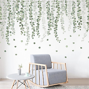 WAFT YEARN Vinyl Green Plants Leaves Hanging Vine Leaf Wall Decal Sticker Removable Wall Decor For Nursery School Classroom Bedroom Bathroom Boys Girls Room Playroom Office Green Peel And Stick Decals