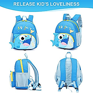 Netlmfg Backpack Harness for Toddlers, Kids 3D Cartoon Shark Casual Bags for Boys Girls - Lightweight Waterproof Mini Backpack (12M+)