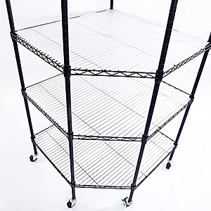 Wire Shelving 6 Tiers Polygonal Corner Shelf, Metal Storage Standing Rack with Wheels, Corner Wire Shelf for Kitchen, Garage and Living Room( US Shipping) (Black)
