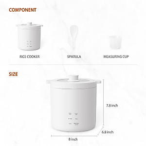 Olayks Mini Rice Cooker 2 Cup Uncooked, Small Electric Cooker, with 4 Cooking Functions, 24 Hour Preset and Heat Preservation, Anti Scald Carry Handle