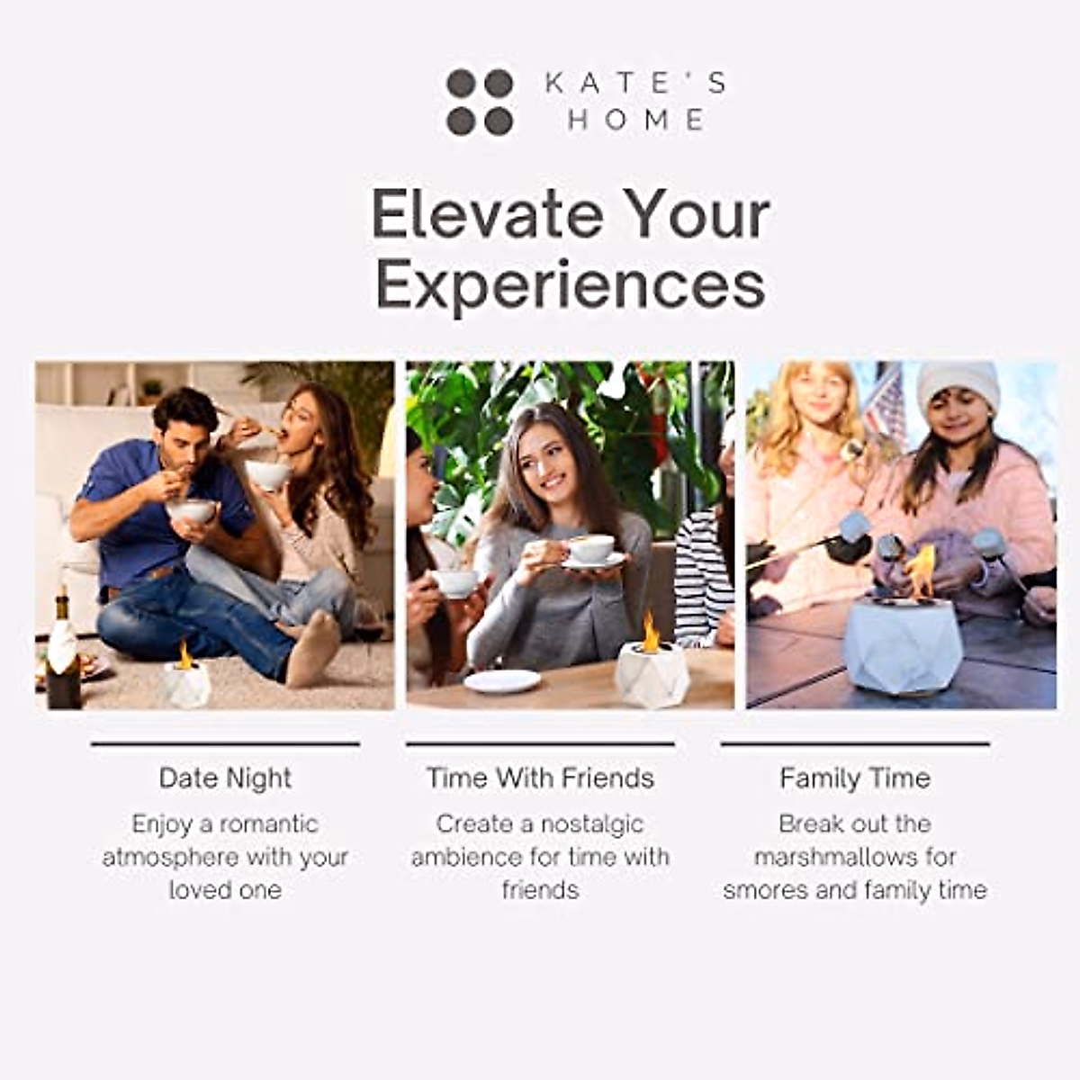 Kate's Home Portable Tabletop Fire Pit | Concrete Bowl Fireplace for Outside and Inside Rubbing Alcohol Mini Solo Bonfire Burning Pot Personal Smores Maker Stone Decor Patio, Balcony (fb101)