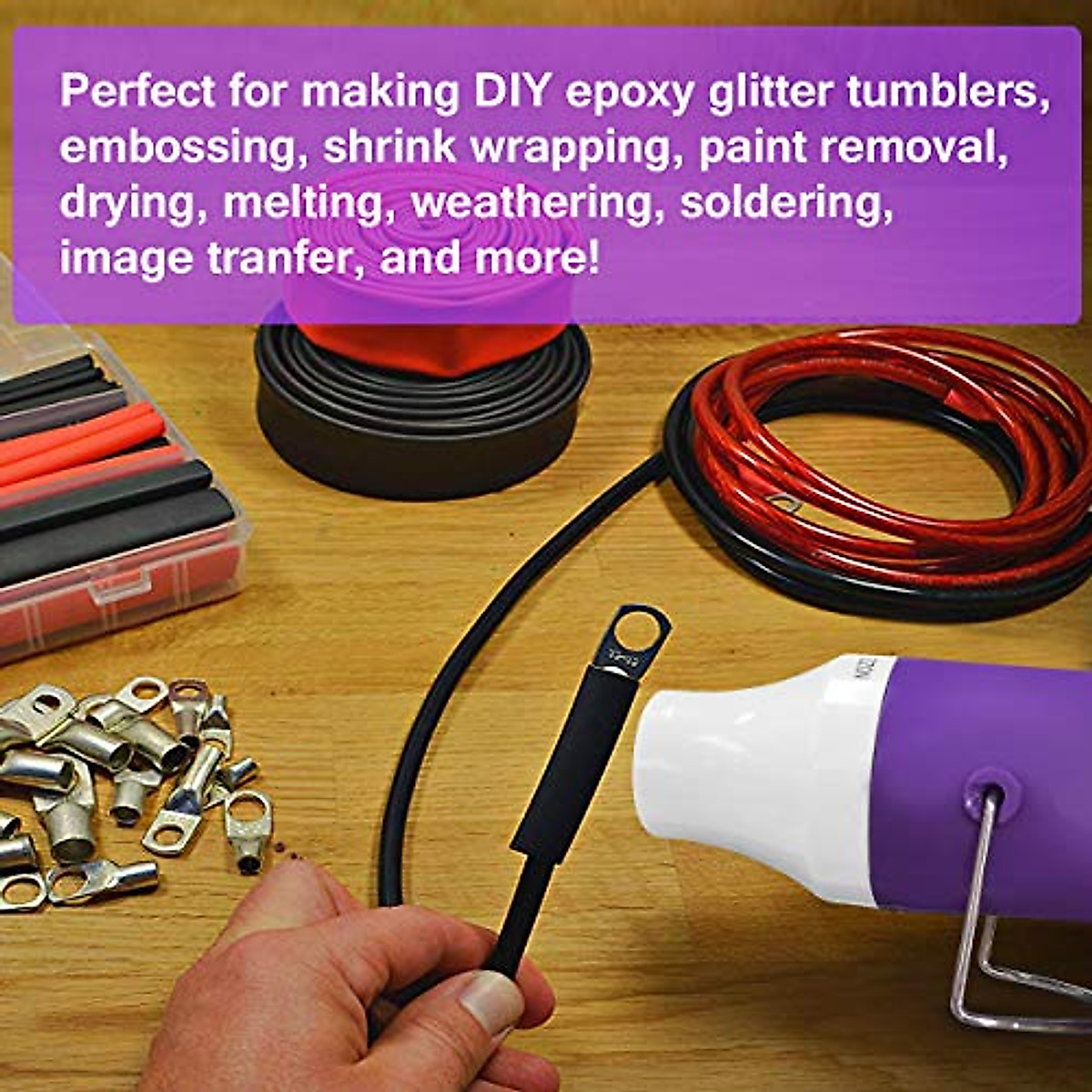 Mlife Mini Heat Gun - 300 Watt - Dual-Temperature Heat Tool with 6.5FT Power Cord for DIY Acrylic Resin Cups Tumblers Embossing Shrink Wrapping Paint Drying Crafts Electronics DIY (Purple)