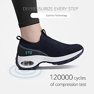 STQ Walking Shoes for Women Lightweight Slip on Comfort Sneakers with Arch Support Navy US 6
