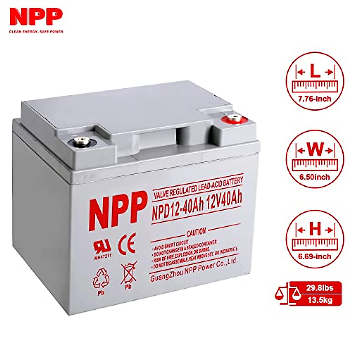 NPPower NPD12-40Ah (4 Pcs)12V 40AH 12Volt Rechargeable AGM Deep Cycle SLA Battery with Button Style Terminals in Series 24V 36V 48V Wheelchair,PV Solar Panels Bat-Caddy X3R Golf Caddy