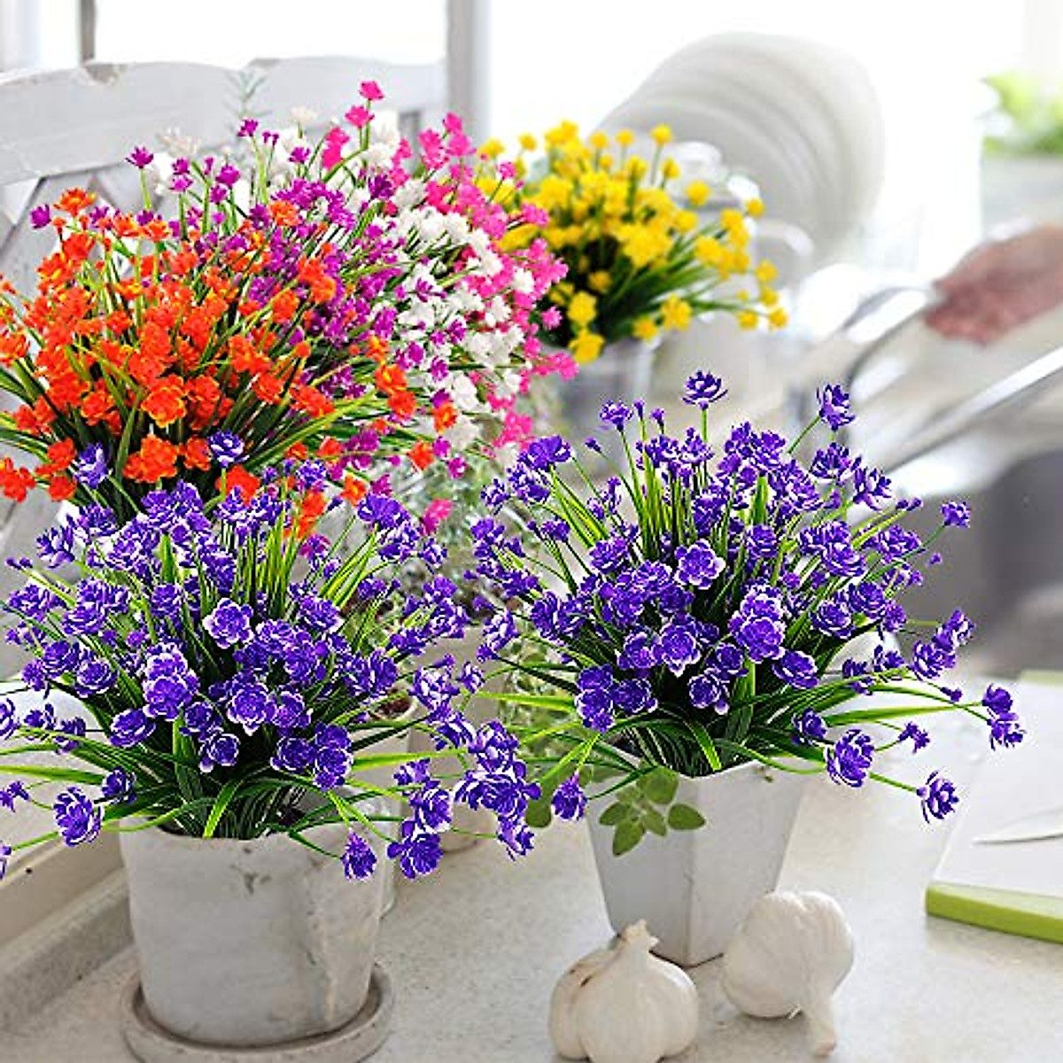 Grunyia Artificial Flowers, 20 Bundles Outdoor Fake Flowers for Decoration UV Resistant Faux Plastic Plants Garden Porch Window Box Décor (Blue)