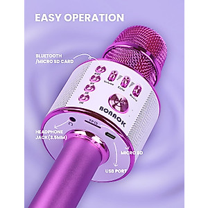 BONAOK Wireless Bluetooth Karaoke Microphone, Portable Toy Microphone for Singing, Gifts to Girls Boys Kids Adults All Age Q37（Bright Purple）