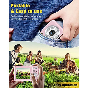 Digital Camera with 32GB SD Card, Lecran Kids Camera FHD 1080P 36.0 Mega Pixels Vlogging Camera with 16X Digital Zoom, LCD Screen, Compact Portable Mini Cameras for Kids, Teens, Students (Pink)