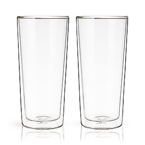 True Double Walled Beer Glasses Drinking Set, Pint Glass Tumblers for Housewarming, Birthday, Wedding, Home Bar Accessories, 16 oz, Set of 2, Clear