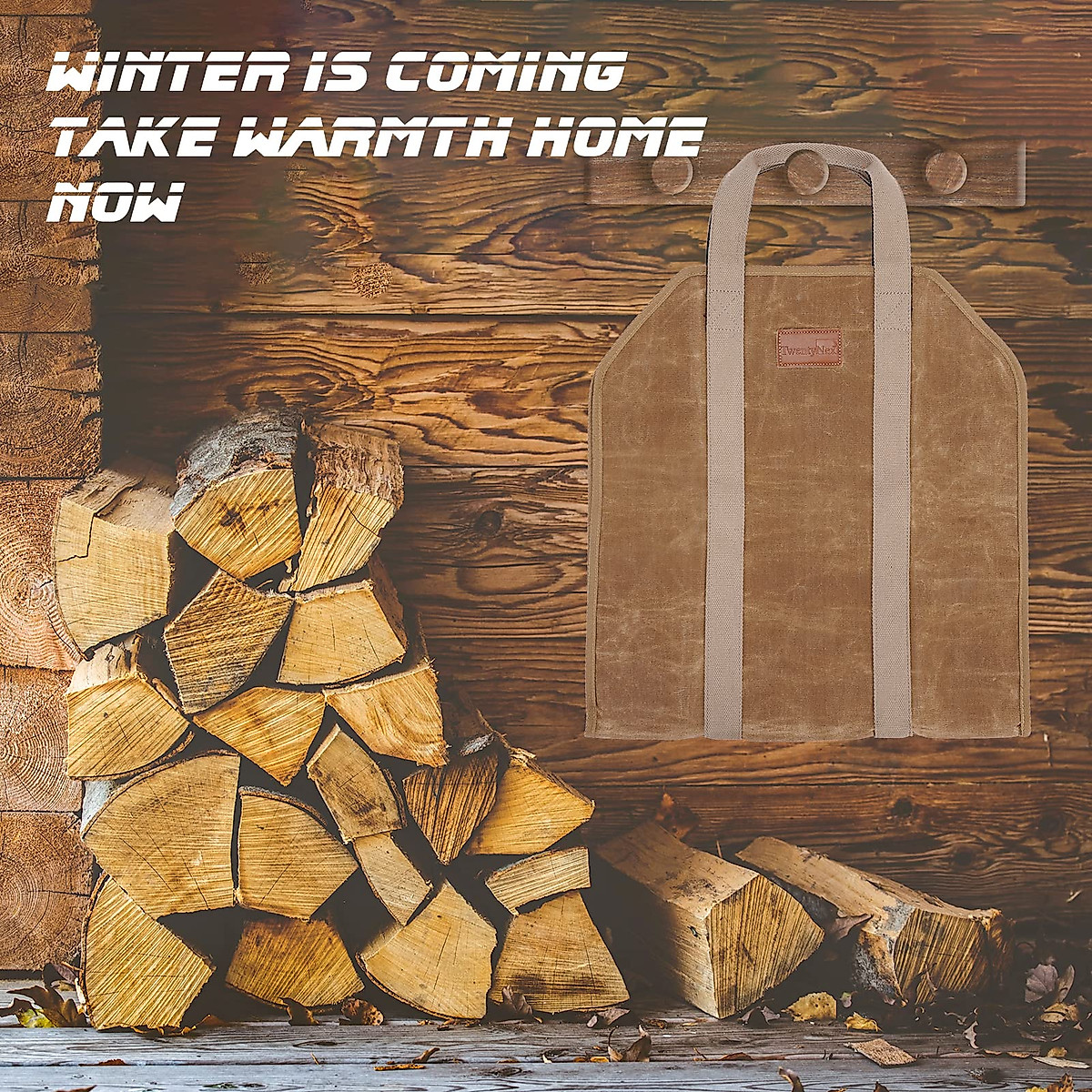 TwentyNext Firewood Log Carrier, Firewood Waxed Canvas Tote Bag with Handles, Heavy Duty Firewood Holder Fireplace Wood Stove Accessories for Camping,BBQ Indoor & Outdoor