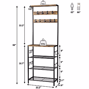 HOMEFORT Coat Rack with Shoe Storage, 5-Tier Shoe and Coat Rack with 9 Clothes Hooks, Freestanding Hall Tree Organizer for Entryway, Bedroom, Rustic Brown