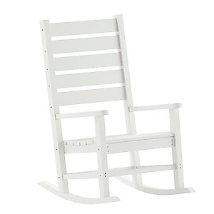 Flash Furniture Manchester Commercial Grade Outdoor Rocking Chair, All-Weather HDPE Indoor/Outdoor Rocker, White