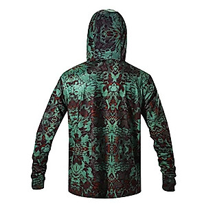 Performance Fishing Hoodie with Face Mask Hooded Sunblock Shirt Sun Shield Long Sleeve Shirt, Mandrake, 2X-Large