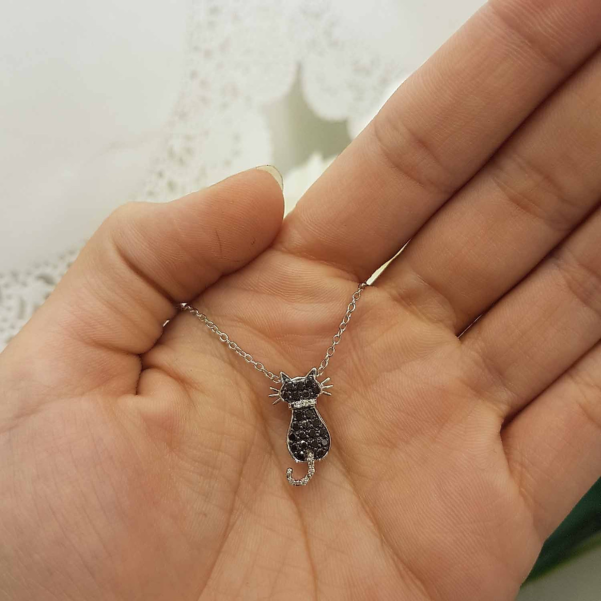 Dazzlingrock Collection 0.40 Carat (ctw) Round Black and White Diamond Kitty Cat Feline Animal Pendant | 10K White Gold