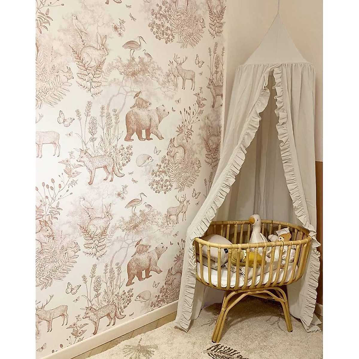 MOMAID Bed Canopy with Frills Reading Nook Game Tent for Kids Boho Hanging Net Play Room Decor(Beige)