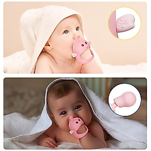 Vicloon Baby Teething Toy, 2PCS Silicone Teething Mitten with 2PCS Replacement Grip,Never Drop Baby Chew Toys for Teething Relief,Soothing Teether for Babies 0-6 Months,Teether Toy for Sucking Needs