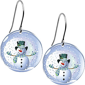 Body Candy Womens Logo of Holiday Snow Globe Snowman Earrings