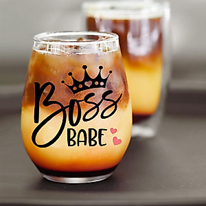 DYJYBMY Boss Babe 15oz Wine Glass, Perfect Gifts Idea for Girl Boss Female Entrepreneur, Bosses Day Christmas Birthday Retiremen Gifts