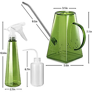 Watering Can, Goowin Watering Can Indoor Plants, Long Spout 47 oz Small Watering Can for Indoor with Bonus 16 oz Spray Bottle & 8.5 oz Squeeze Bottle, Green