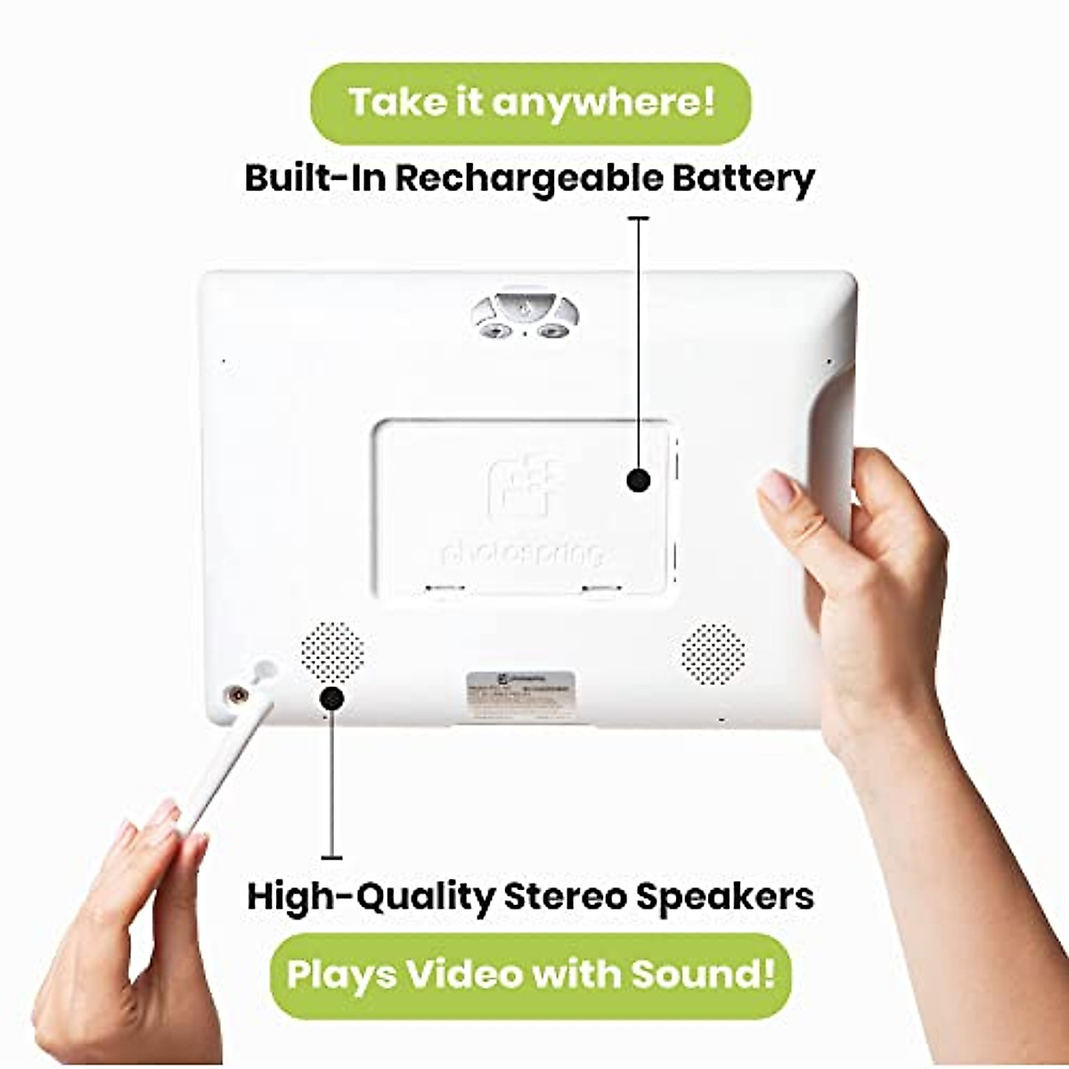 PhotoSpring 10in WiFi Digital Picture Frame with Battery, Send Photos from Anywhere via Email, App, or Web, Easy Touch Screen Setup, 1280x800 Display, Plays Videos, White