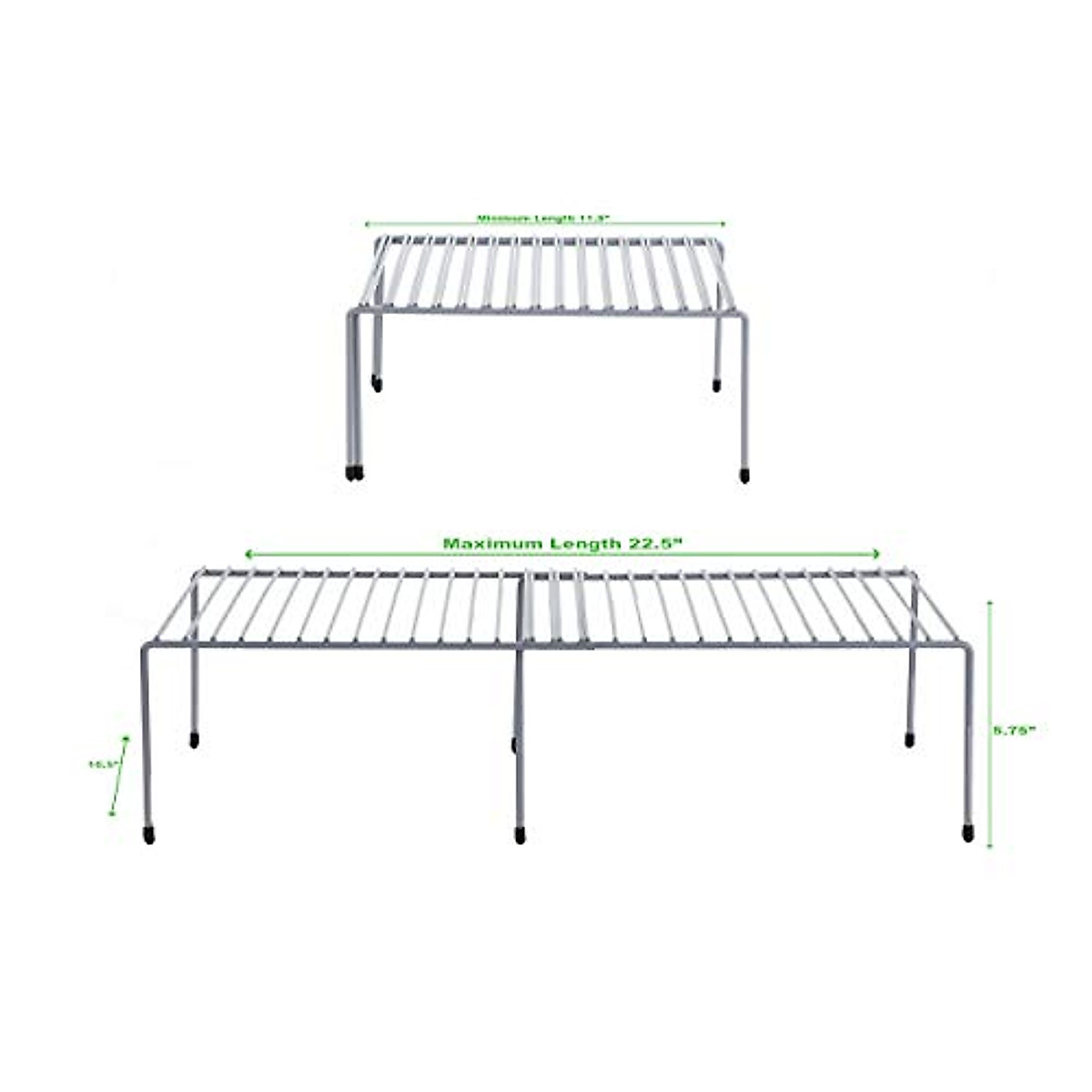 Mind Reader Expandable Counter and Cabinet Shelf, Kitchen Pantry Rack, Multi-Purpose Storage and Organization, for Bedroom, Bathroom, Silver, 10.5" L x 11.5" W x 5.75" H