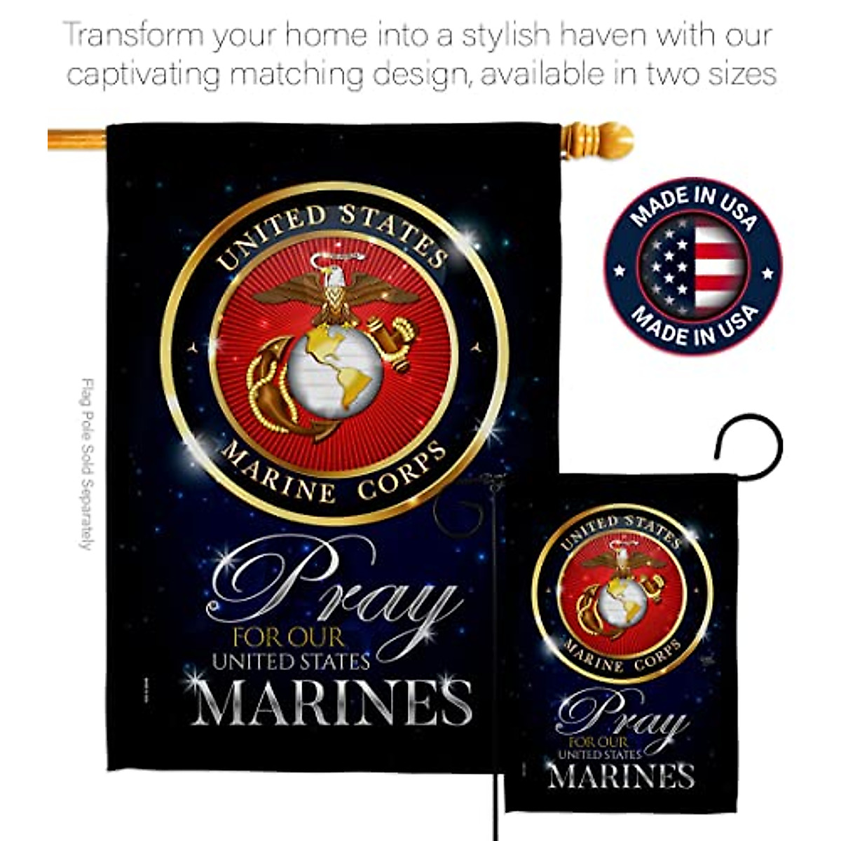 Breeze Decor Pray United Garden Flag Set Mailbox Hanger Armed Forces Marine Corps USMC Semper Fi State American Military Veteran Retire Official House Yard Gift Double-Sided, Made in USA