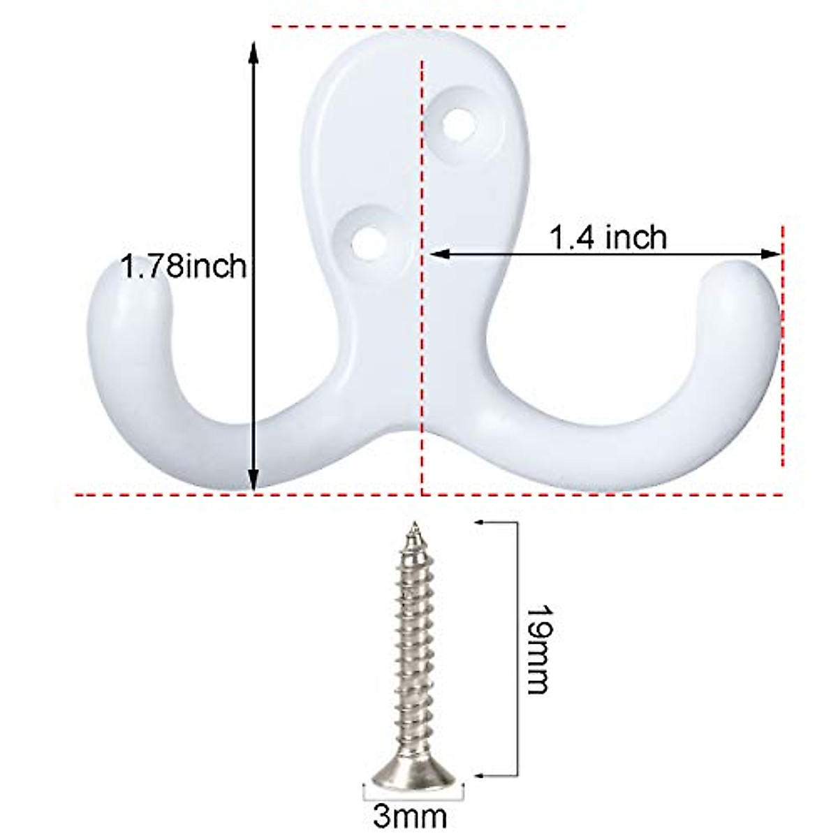 8 Pack Heavy Duty Double Prong Coat Hooks Wall Mounted with 16 Screws Retro Double Hooks Utility Hooks for Coat, Scarf, Bag, Towel, Key, Cap, Cup, Hat