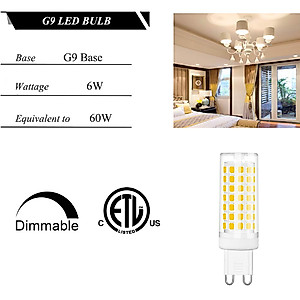 SumVibe G9 LED Bulb, 6W G9 LED Bulb Dimmable, G9 Halogen Bulb 60 Watt Equivalent, Daylight White 6000K G9 Bulb 550 Lumen,12-Pack