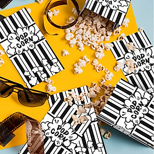 Whaline 200Pcs Movie Night Paper Popcorn Bags 2 oz Black and White Stripe Flat Bottom Popcorn Container Grease Resistant Large Sleeve Popcorn Bucket Disposable for Retro Movie Themed Party Carnival