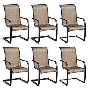 Tangkula 6 Pieces Patio Dining Chairs, Outdoor C Spring Motion Dining Chair Set w/Armrests & Neck Support, High Back Weather Resistant Steel Chairs w/Breathable Fabric for Pool, Lawn, Backyard
