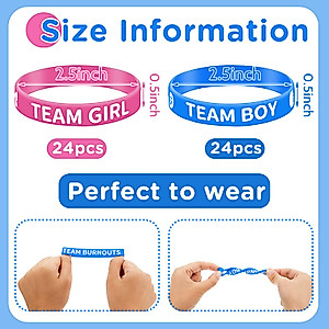 48 Pcs Burnouts or Bows Gender Reveal Silicone Wristbands Team Boy Team Girl Bracelets Gender Reveal Bracelets for Baby Shower Gender Reveal Party Favors, Blue and Pink