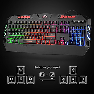 Rii Wired Gaming Keyboard and Mouse Combo,RGB LED Backlight,USB Plug-and-Play for Windows/Mac/Laptop/PC/Laptop,Business Office