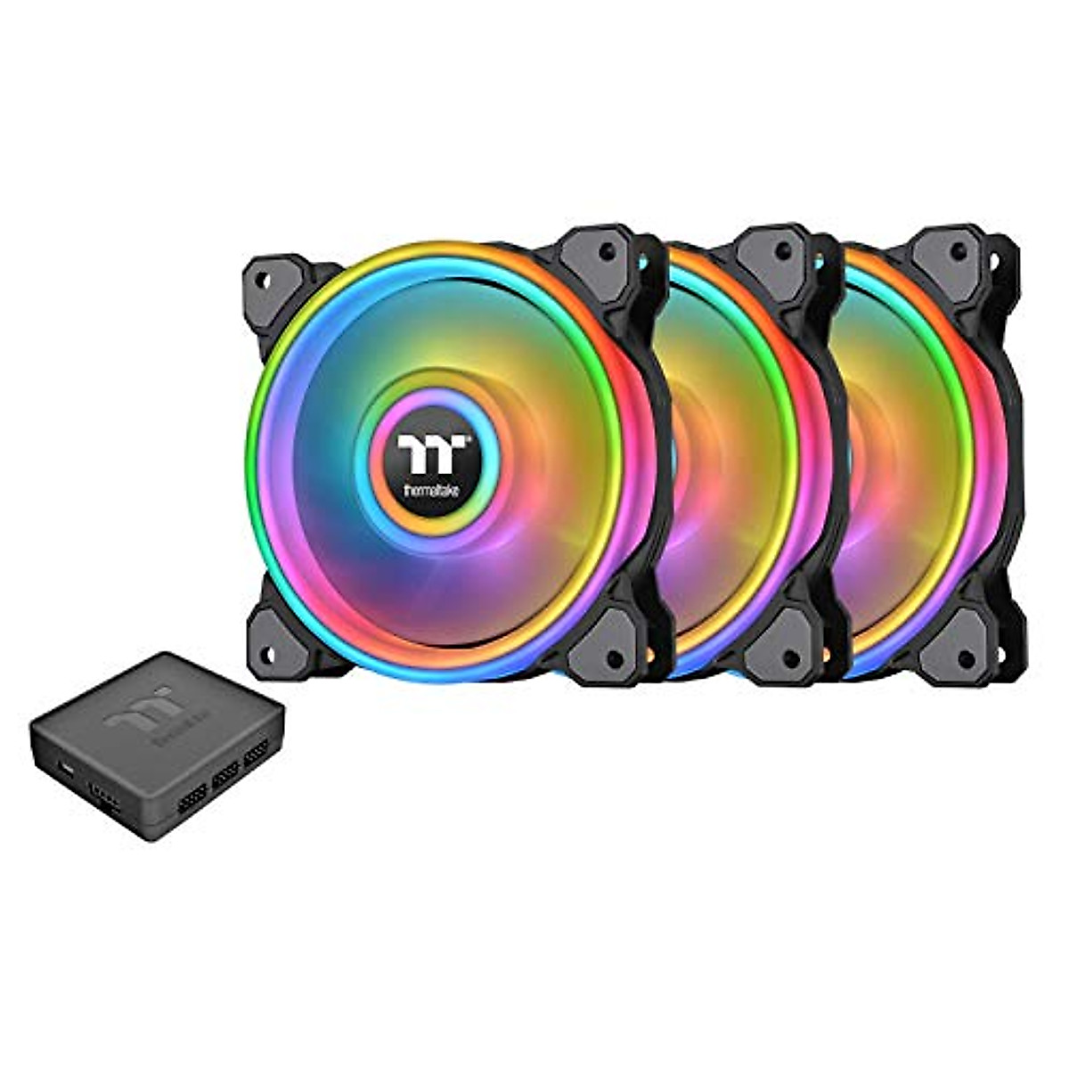 Thermaltake Riing Quad 120mm 16.8 Million RGB Color (Alexa, Razer Chroma) Software Enabled 4 Light Rings 54 Addressable LED 9 Blades Hydraulic Bearing Case/Radiator Fan CL-F088-PL12SW-B, Black