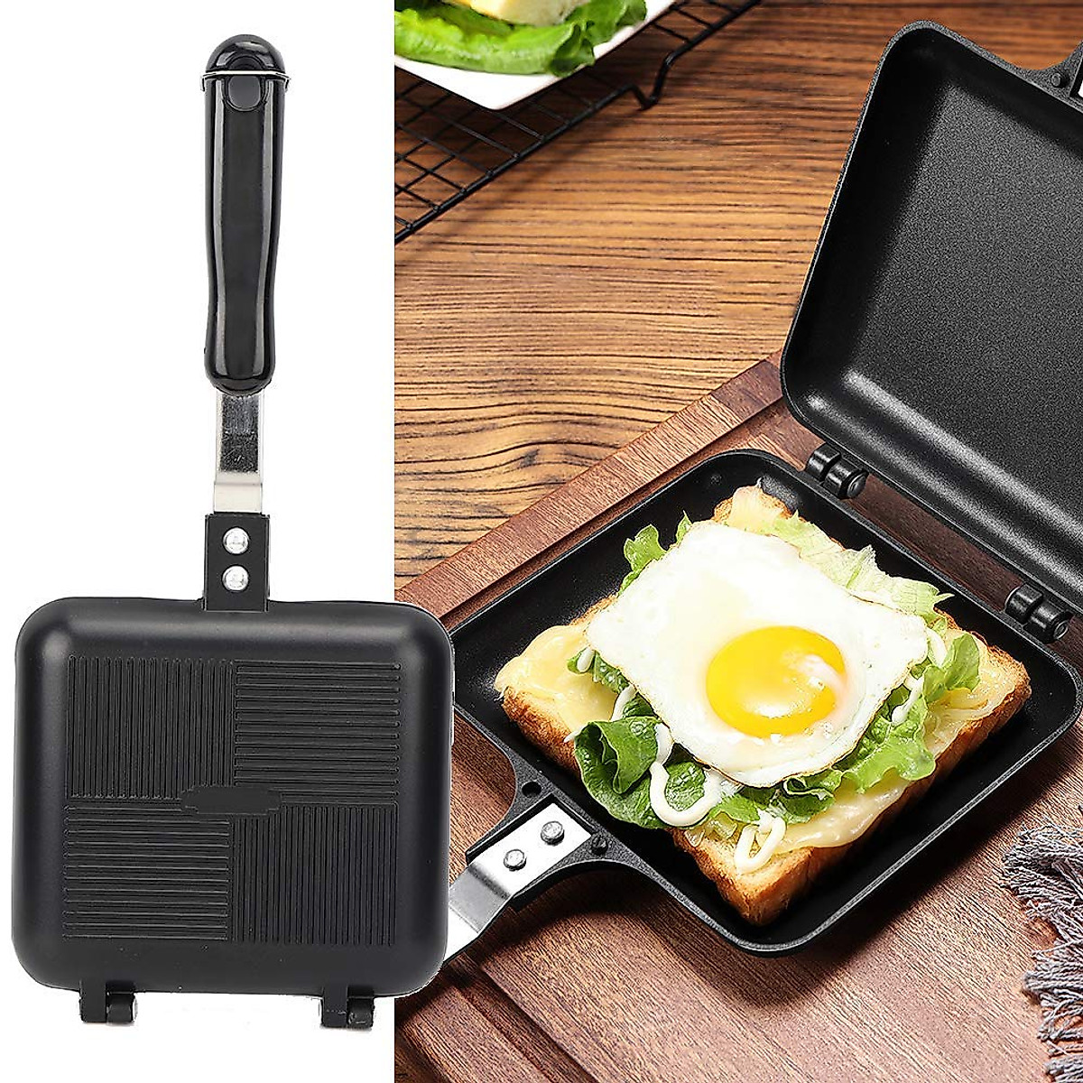 Double Sided Grill Pan Frying Pan Grilled Cheese Maker Sandwich Panini Maker Fry Pan Non-Stick Double Grill Pan Aluminum Frying Pan For Breakfast Toast Panini Waffle Barbecue Home Outdoor