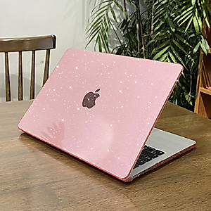 MEEgoodo Glitter Case for M3 MacBook Air 13.6 inch Case 2024 2022,Fit Model A3113 A2681 with M3 M2 Chip, Crystal Laptop Hard Shell Cases with Keyboard & Camera Cover for 13.6" MacBook Air, Clear Pink