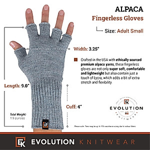 Evolution Knitwear Alpaca Knit Fingerless Gloves - Super Soft Baby Alpaca - Made in the USA - Small - Blue Grey