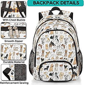 Pardick Cute Doodle Dog School Backpacks for Girls Boys Teens Students Animal Dog Print Stylish College Schoolbag Book Bag - Water Resistant Travel Backpacks for Women Men