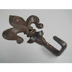 Antiques Vintage/Hooks Cast Iron/Coat Hook/Locker Rooms/Kitchens 3 Cast Iron Antique Style Rustic Fleur De Lis Coat Hooks Hat Hook Rack Towel #5