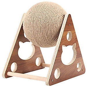 Cat Scratcher Toy,Natural Sisal Rope Cat Scratching Ball Scratcher Toy with Ball for Cats& Kittens&Dogs&Puppy, Interactive Solid Wood Scratcher Pet Toy (Medium)