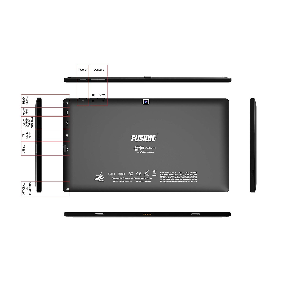 10" Windows 10 FWIN232 PLUS S2 Fusion5 Ultra Slim Windows Tablet PC - (6GB RAM, USB 3.0, Intel, Front Facing Single Camera, Windows 10 Professional Tablet PC)