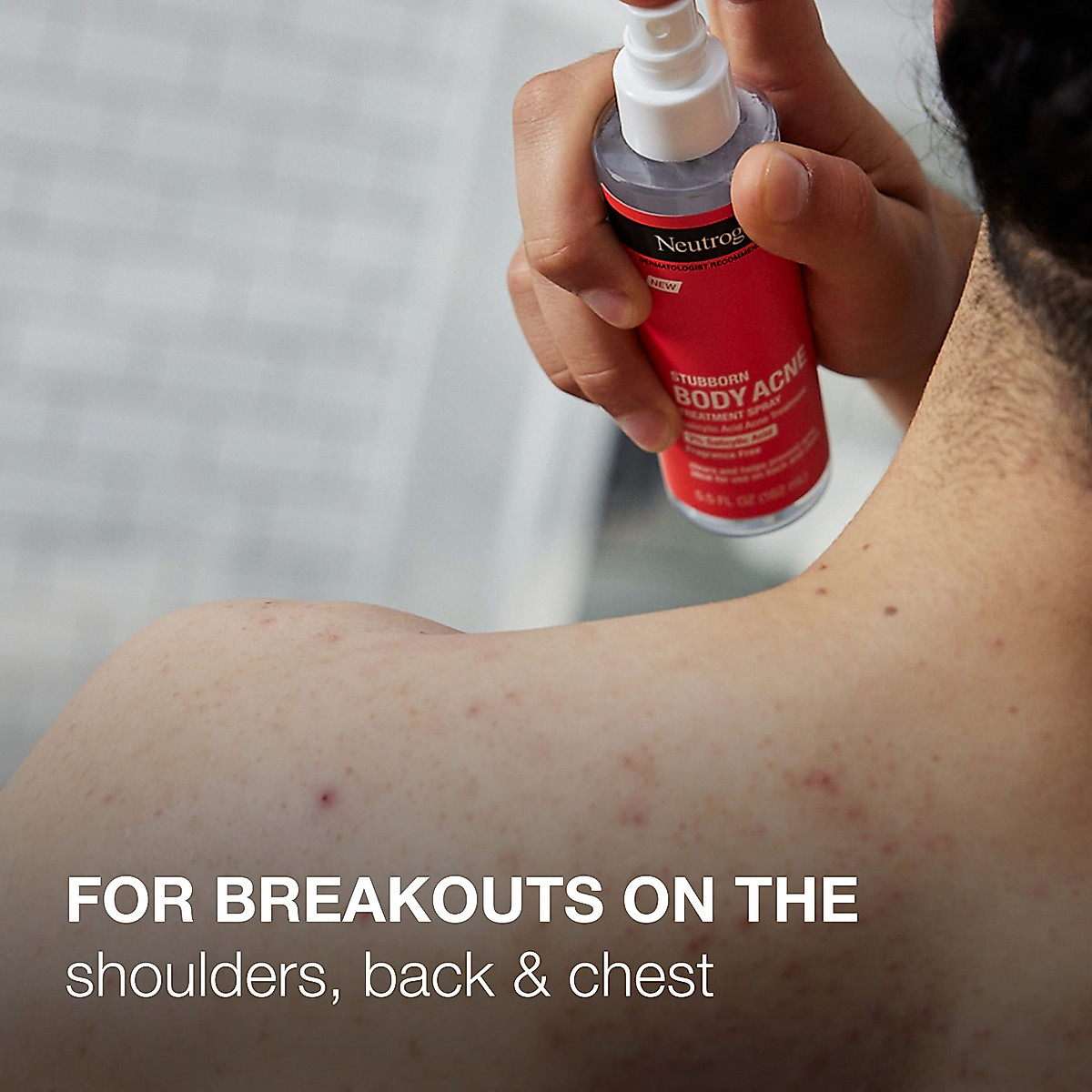 Neutrogena Stubborn Body Acne Spray With Salicylic Acid, Fragrance-Free Spray Acne Treatment to Clear & Help Prevent Acne, Ideal for Chest & Back Breakouts, 2% Salicylic Acid, 5.5 fl. oz