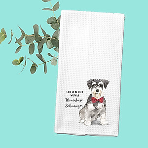 Watercolor Life is Better with a Miniature Schnauzer Microfiber Kitchen Tea Bar Towel Gift for Animal Dog Lover