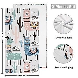 Vdsrup Llama Cactus Hand Towels Chic Cacti Alpaca Towel Set of 2 Animals Small Bath Towels Soft Guest Face Towel Bathroom Decorations Thin Kitchen Tea Dish Towels 14x28 in