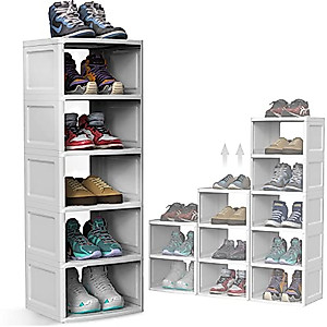KOUPA 6-Tier Shoe Rack Storage Organizer，Stackable and Adjustable Multi-Function shoe boxes，Space Saving Shoe Shelf Bins ,Extra Large Capacity, Shoe Cubby（Grey）
