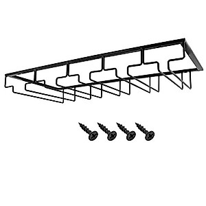 MOCOUM Wine Glasses Rack Under Cabinet Stemware Rack, Wine Glass Hanger Rack Wire Wine Glass Holder Storage Hanger for Cabinet Kitchen Bar (Black, 5 Rows 1 Pack)