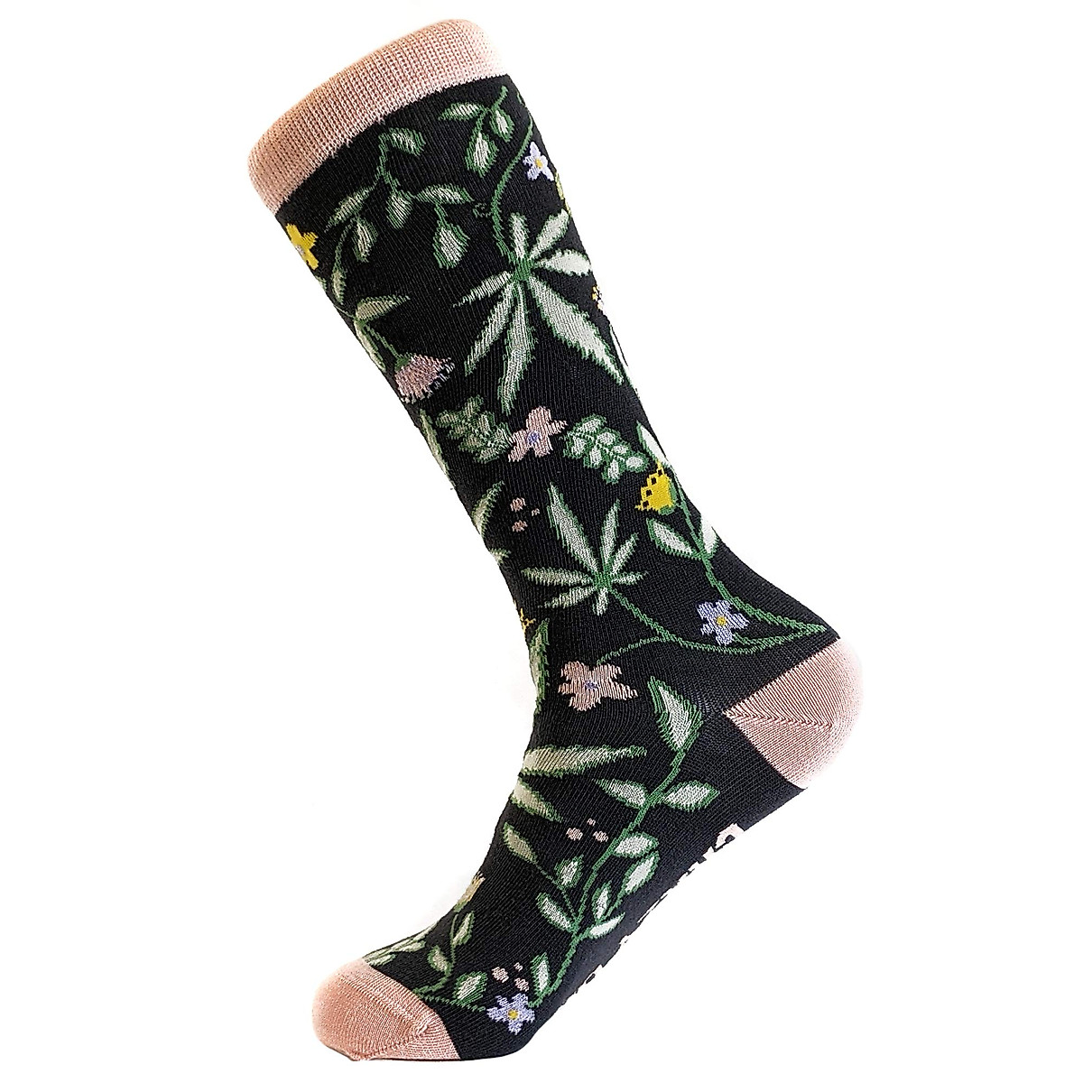 Crazy Dog T-Shirts Womens Flowers And Weed Socks Funny Graphic Sock Fun Pattern Hilarious Marijuana 420 Humor Footwear