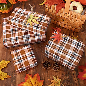 Whaline 100 Sheets Fall Tissue Paper Folded Flat Buffalo Plaid Wrapping Paper Thanksgiving Gift Wrapping Paper Rustic Art Paper for Home DIY Gift Bags Party Favor Autumn Decorations, 14 x 20inch
