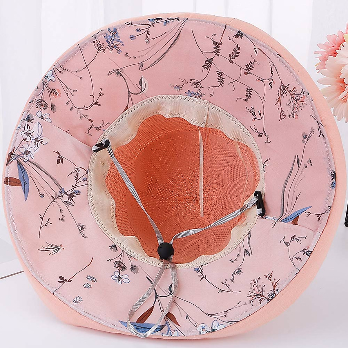 Women Mesh Sun Hats Summer Beach UV Protection UPF Packable Wide Brim Chin Strap (Grey)