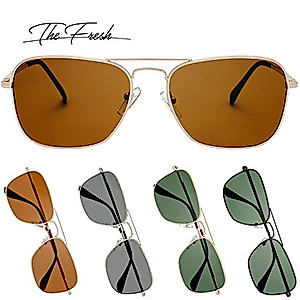The Fresh Sunglasses for Men, Polarized, Rectangular Metal Frame, Ultra Lightweight, UV400 Protection (1-Gold, Brown)