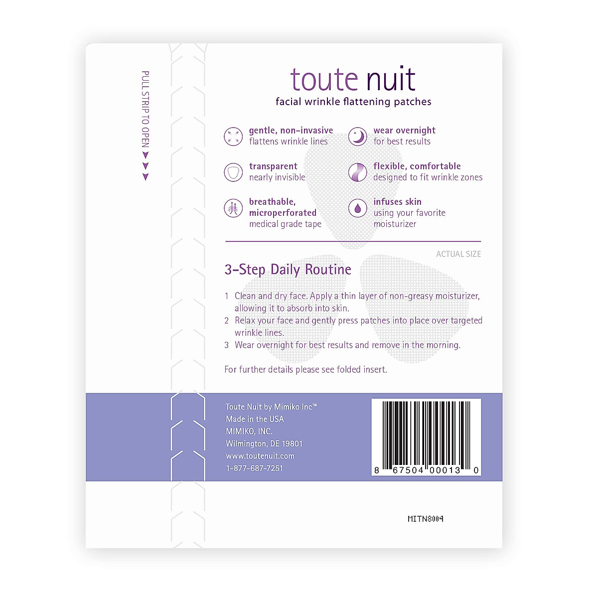 Toute Nuit Facial Wrinkle Patches, Face Tape, Triangle, Frown Lines, Around Eyes and Mouth, 45 Patches