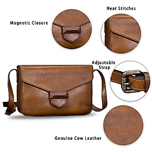 Genuine Leather Crossbody Bags for Women Handmade Ladies Satchel Vintage Purses Handbag Brown